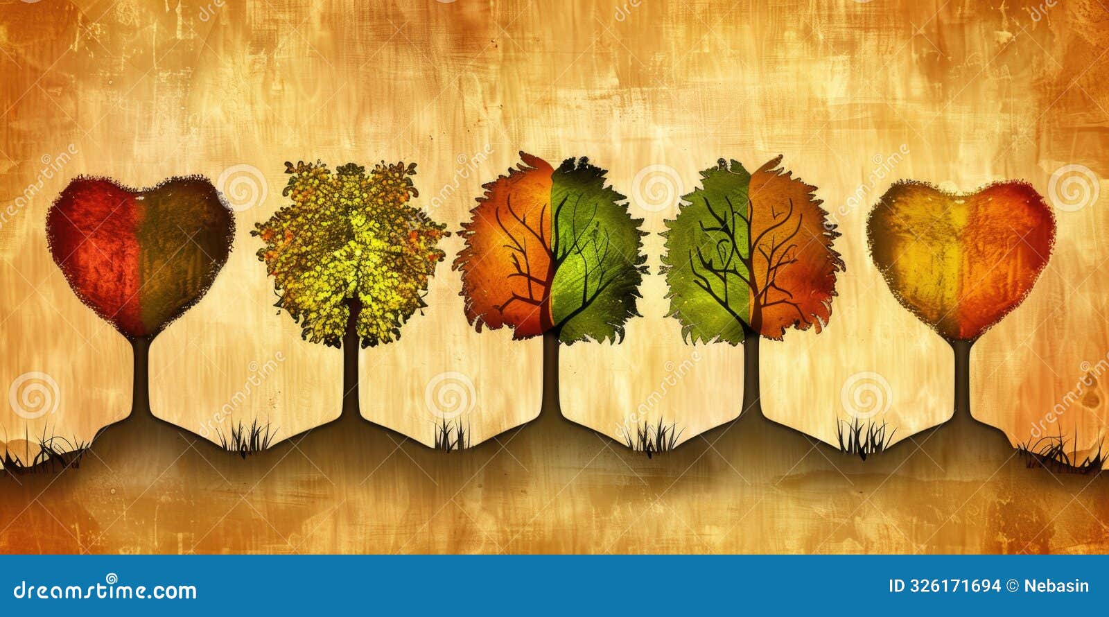 A Whimsical Illustration of Five Heart-shaped Trees, Each Representing ...