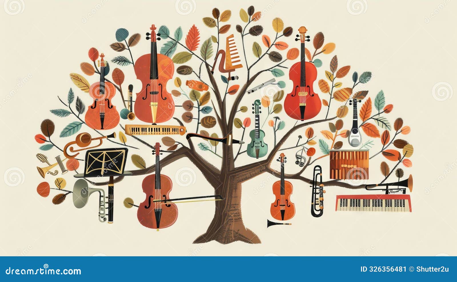 A Whimsical Illustration of a Tree Made of Various Musical Instruments ...