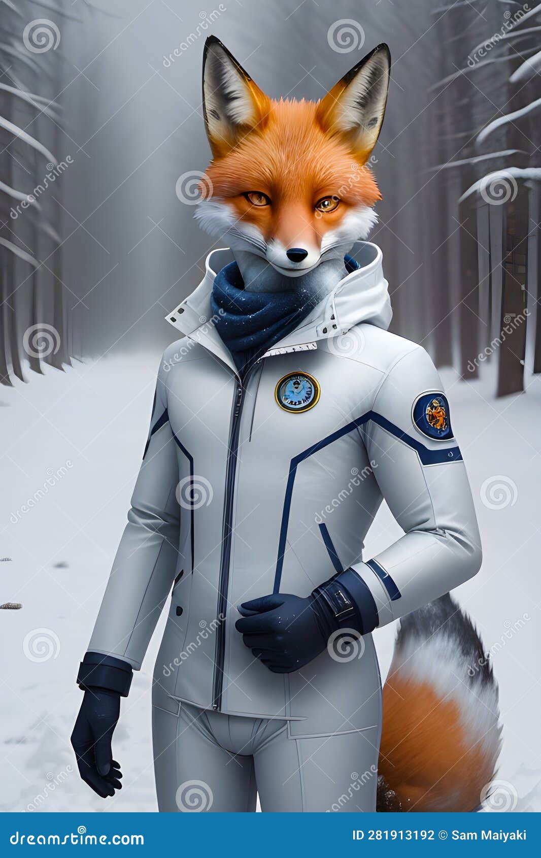 Fox Wearing Adventurer Suit in Snow Generated by Ai Stock Illustration ...