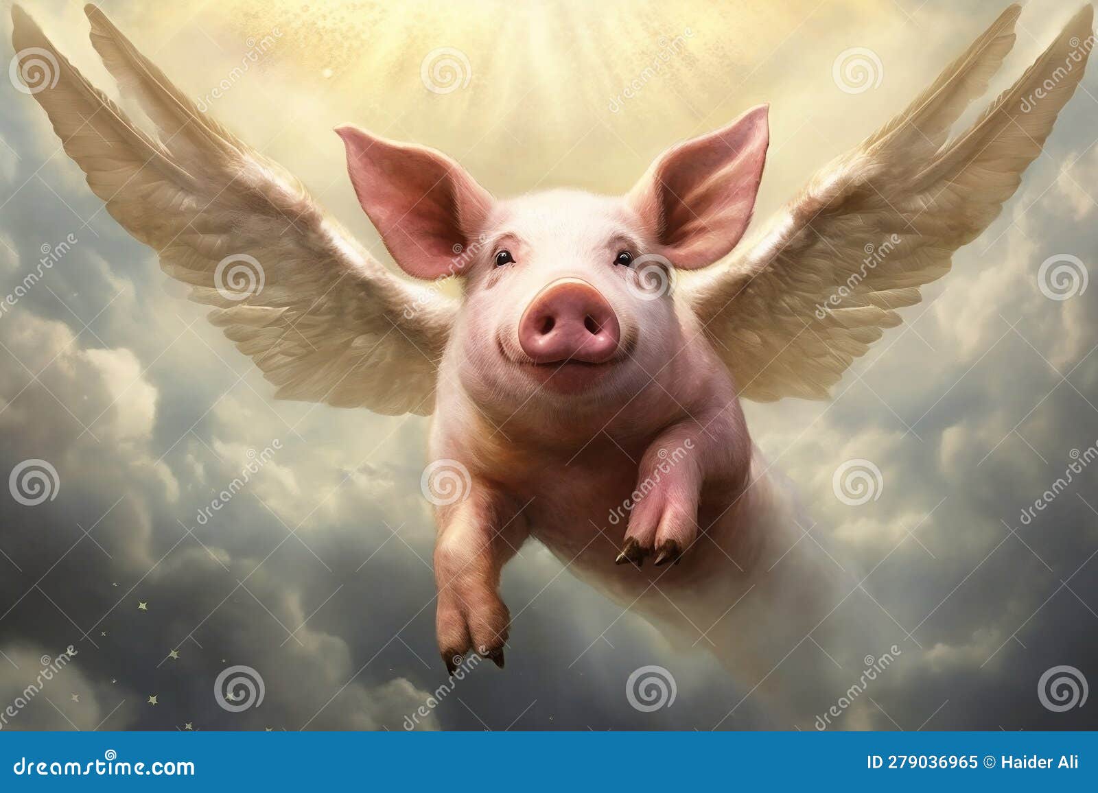 Whimsical Image Flying Pig with Wings. Generative AI Stock Illustration ...