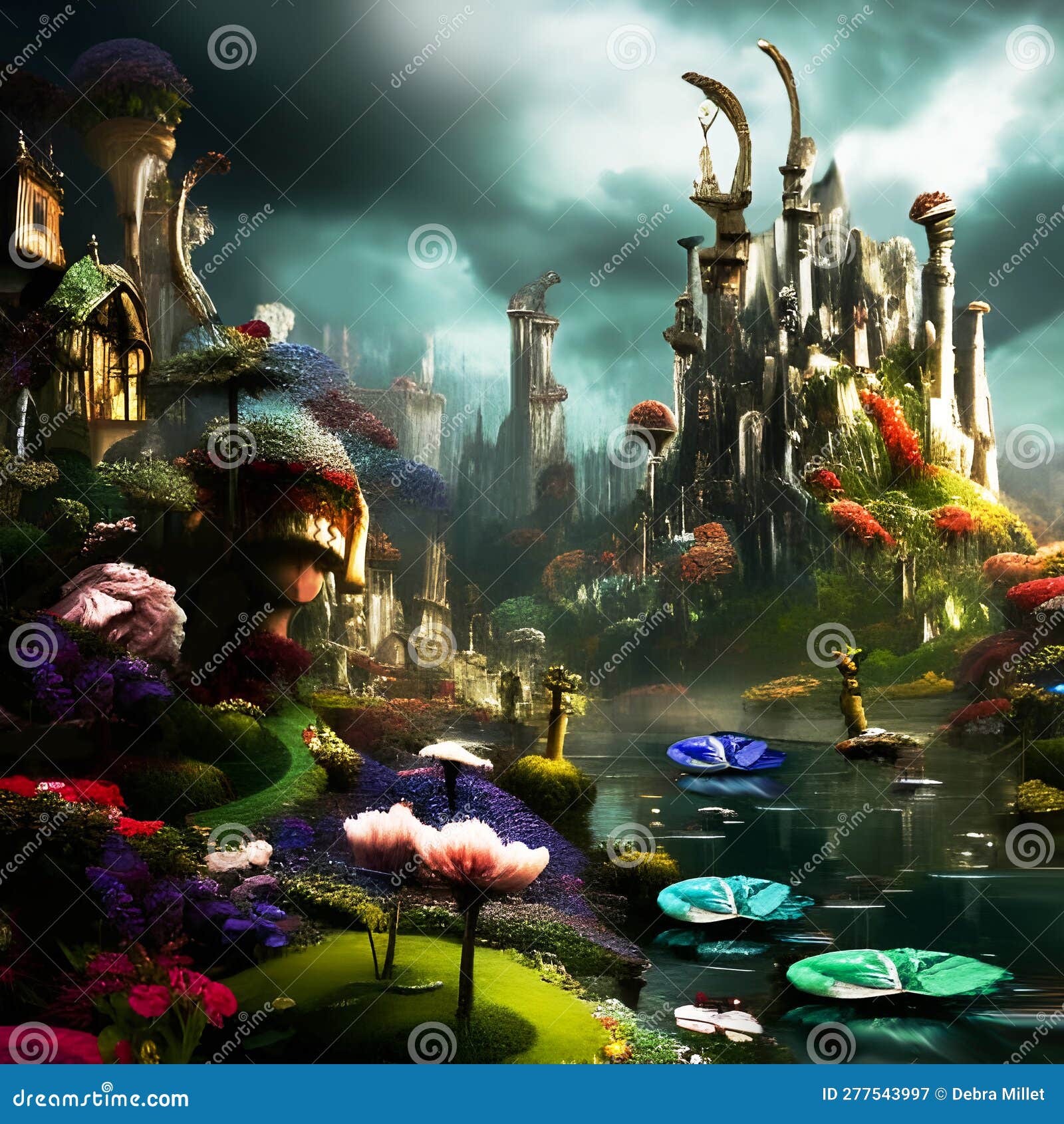 Whimsical, imaginary land stock illustration. Illustration of wallpaper - 277543997