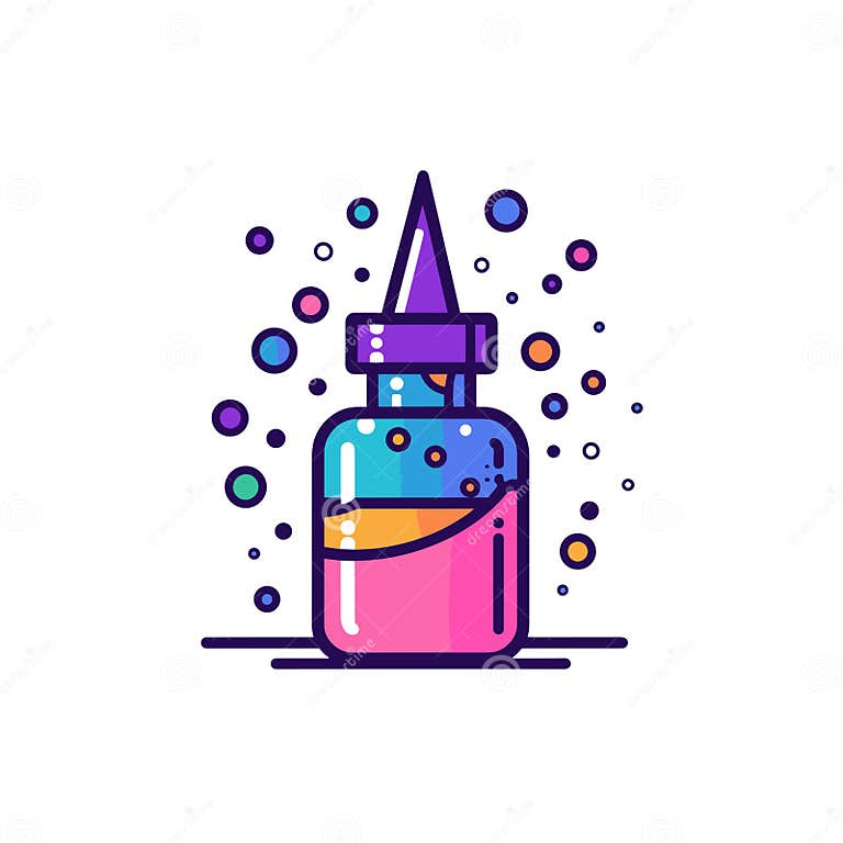 Whimsical Magic Potion Bottle with Bubbles and Floating Elements Stock ...