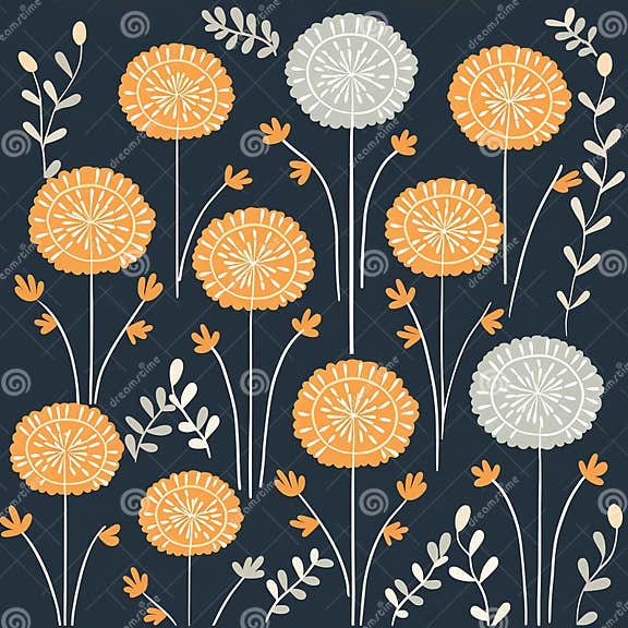 Whimsical Marigolds Flowers Background Pattern Wallpaper Vector Stock ...