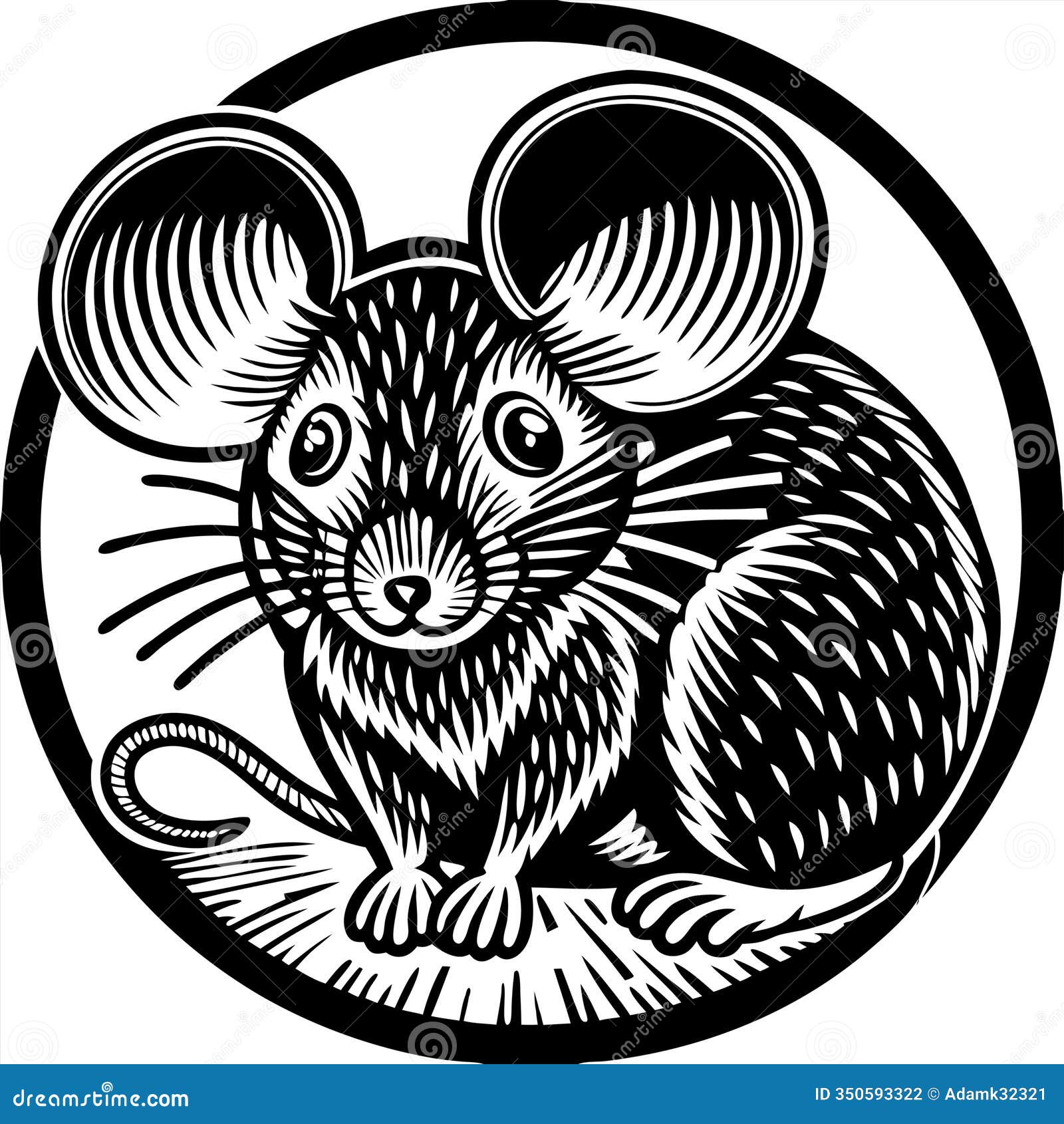 Whimsical Mouse Illustration with Intricate Line Art in Circular Frame ...