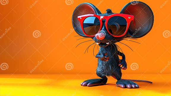 A Whimsical Mouse with Oversized Red Glasses and a Mustache. Stock ...