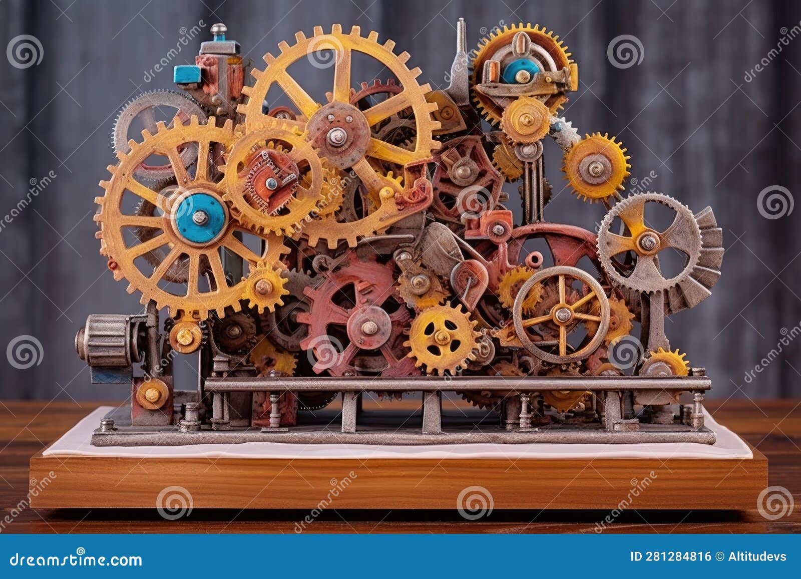 Whimsical Moving Gears and Cogs Sculpture Stock Illustration ...