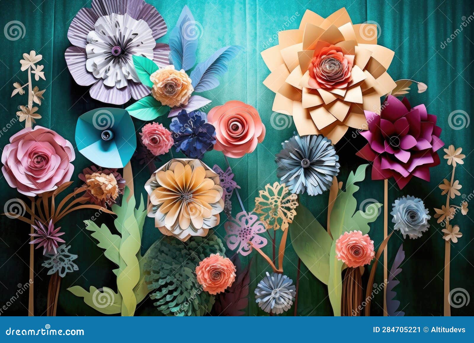 Whimsical Paper Flower Display with Various Shapes Stock Illustration ...