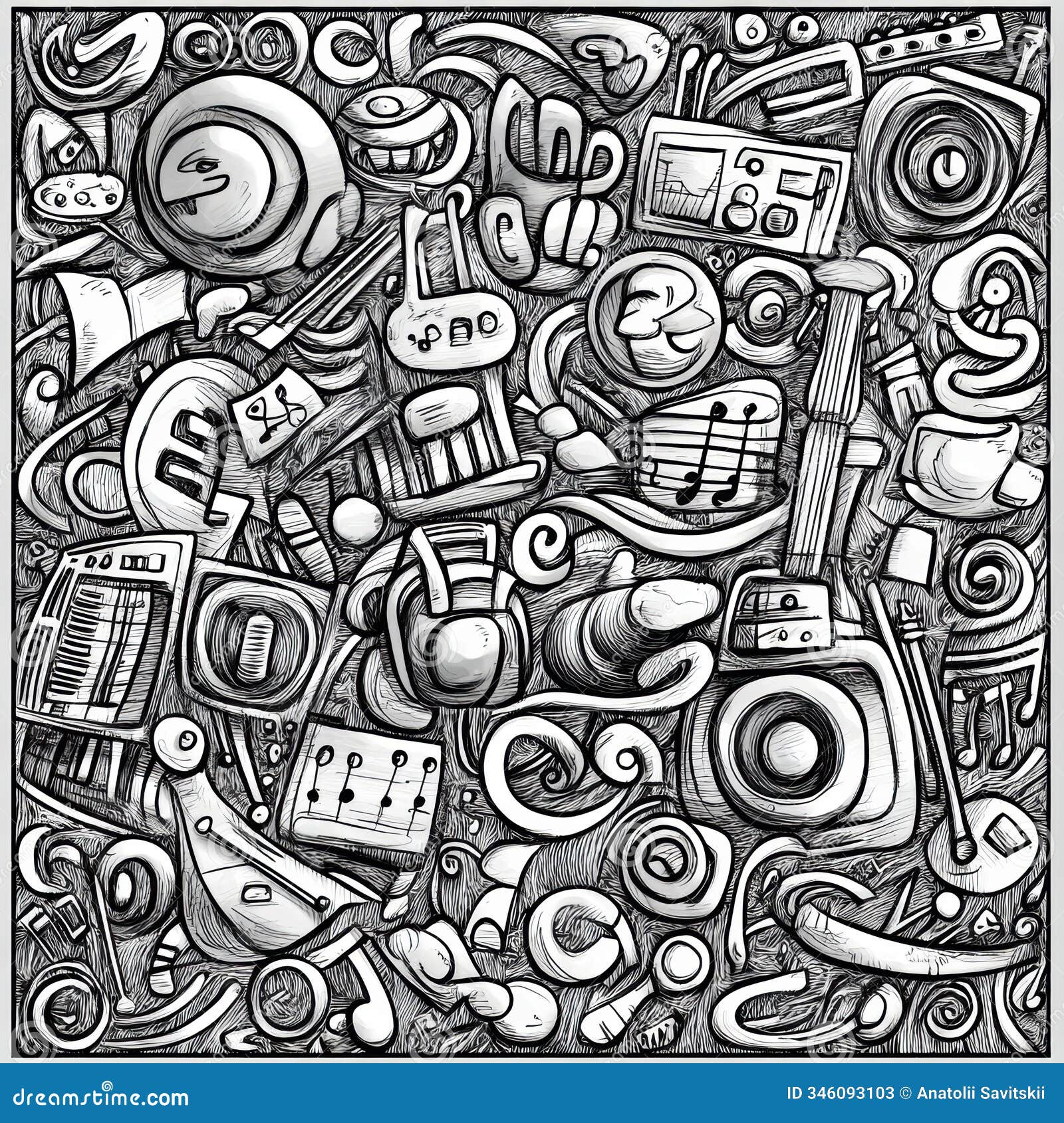 A Whimsical Pattern Filled with Various Musical Instruments, Notes ...