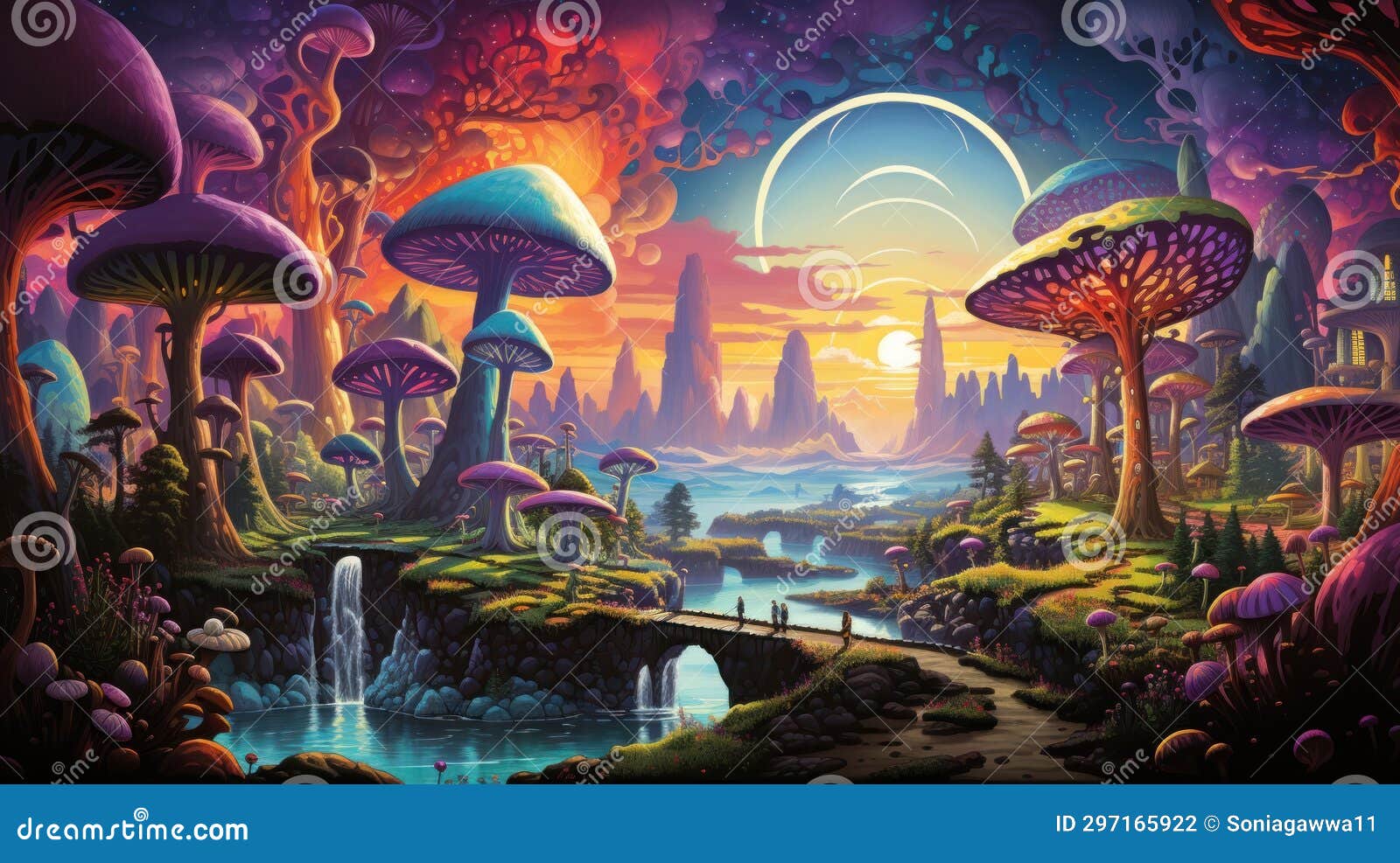 Whimsical Psychedelic Dreamscape Of Floating Islands, Luminescent ...