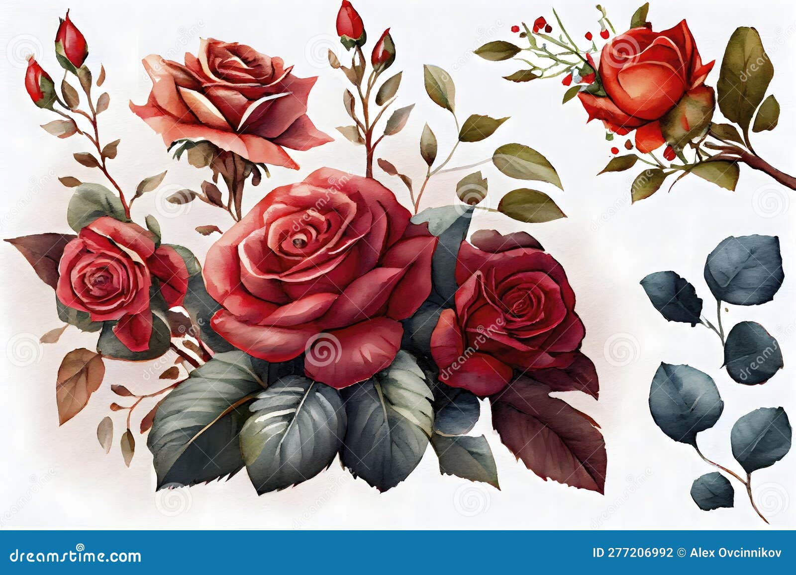 Whimsical Red Roses on White Background for Invitations and ...