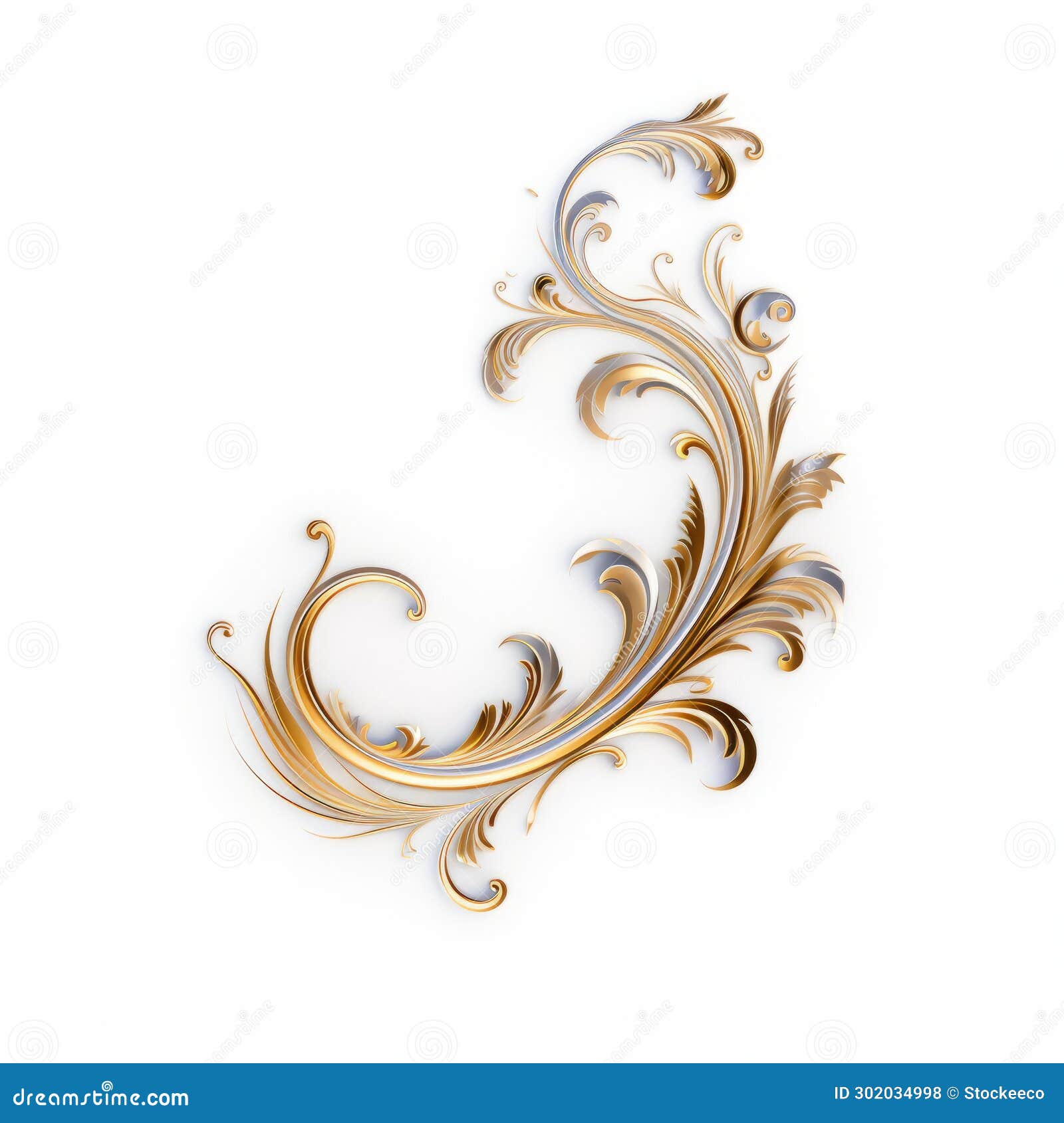 Whimsical Rococo: Ornate Gold Leaf on White Background Stock ...