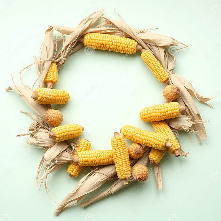 A Whimsical Scene with Corn Cobs and Tiny Birds on a Pastel Peach Background Stock Illustration ...