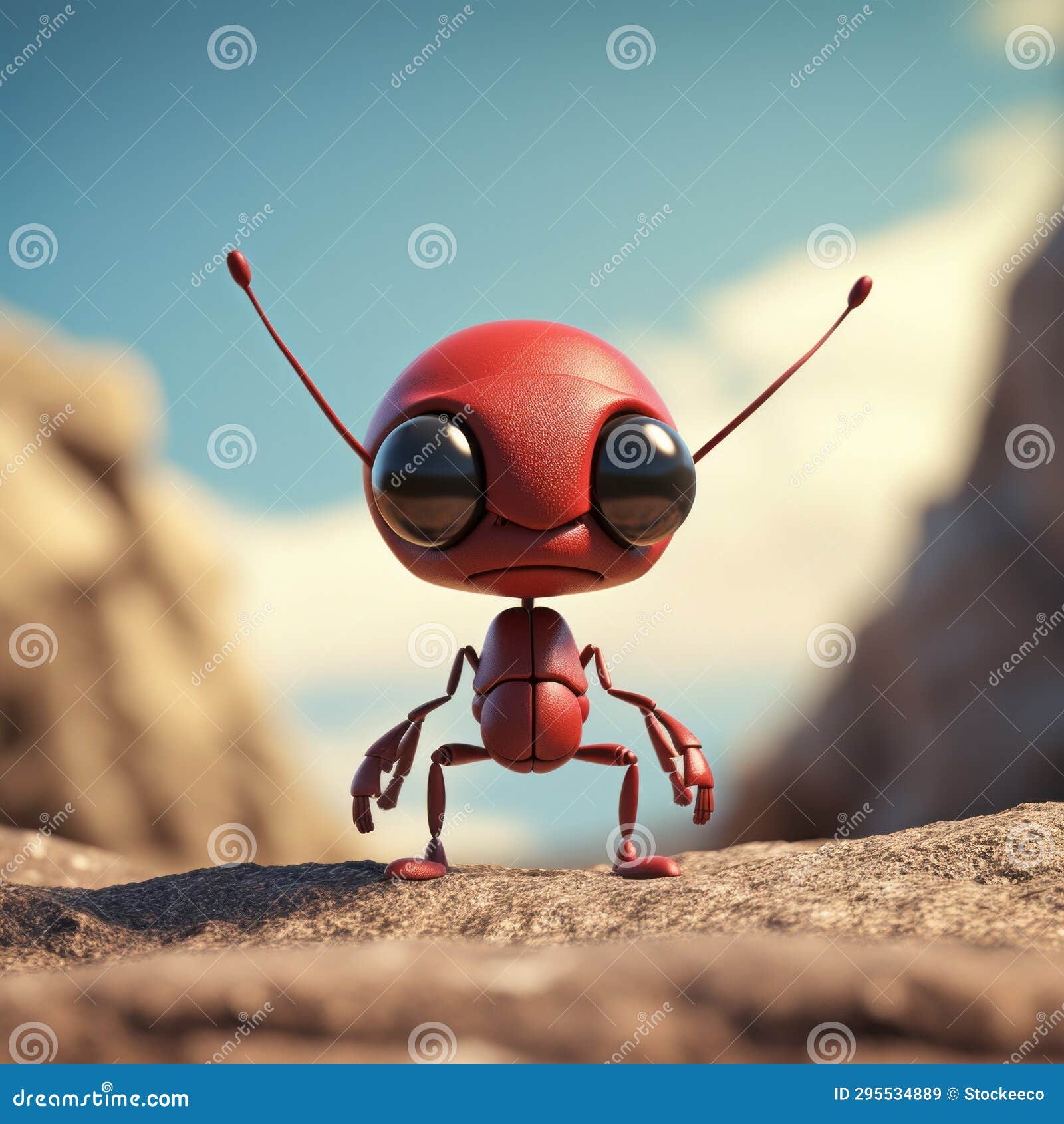 Whimsical Sci-fi: a Minimalist 3d Character of a Little Red Ant on ...