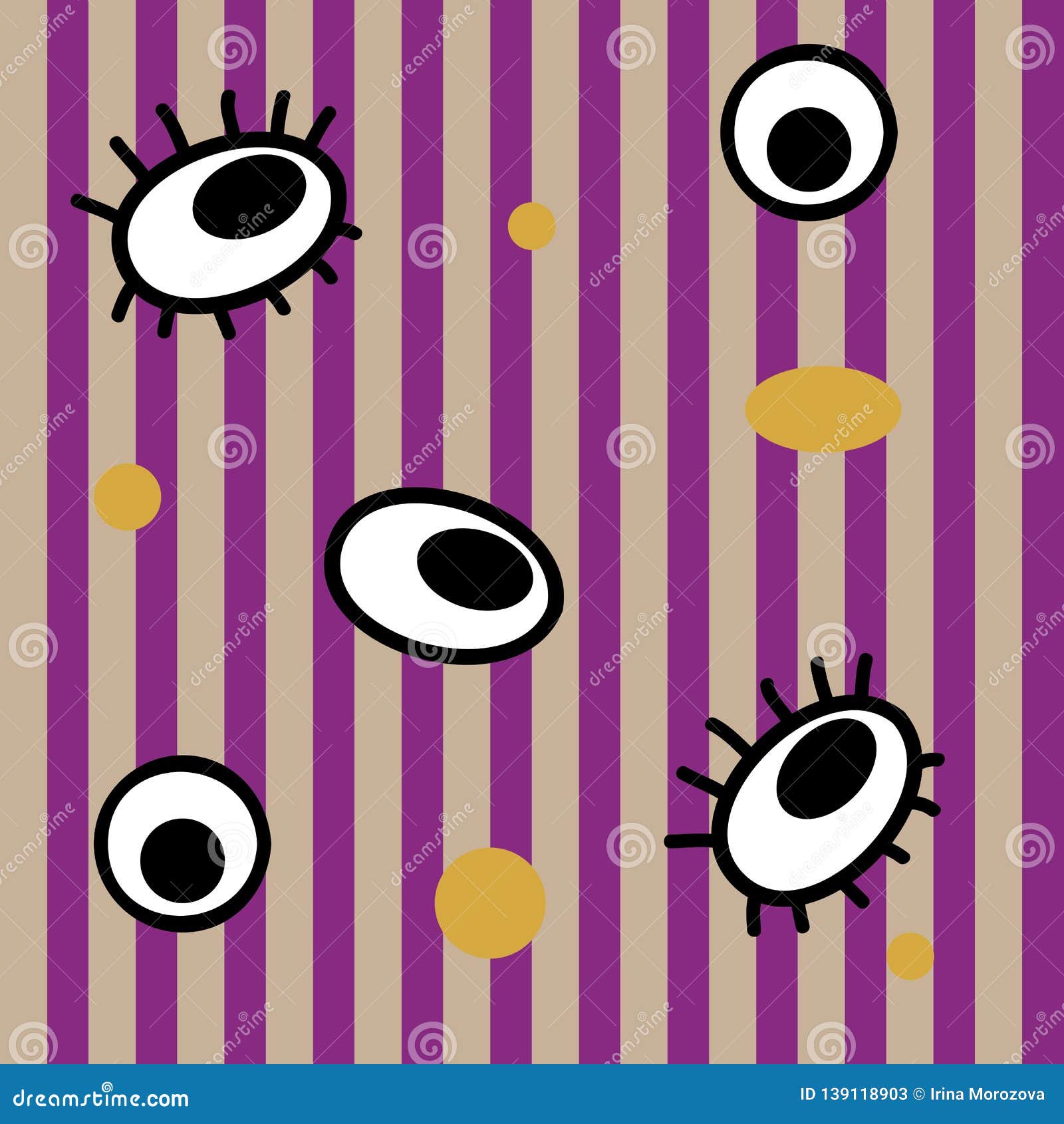 Whimsical Seamless Pattern. Striped with Circles and Eyes Stock ...
