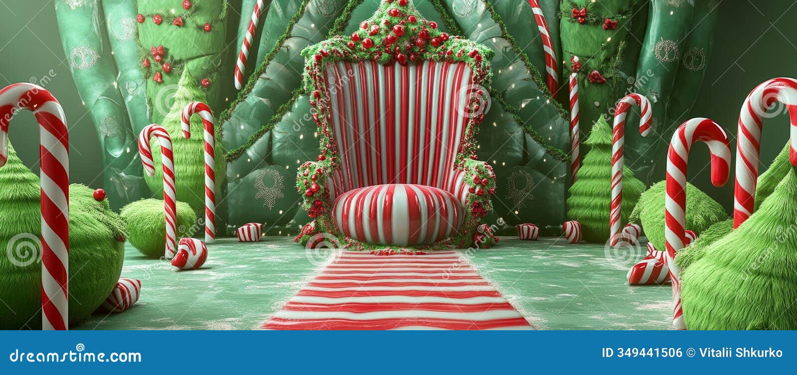 A Whimsical Setting Showcases a Candy Cane Throne Surrounded by a ...