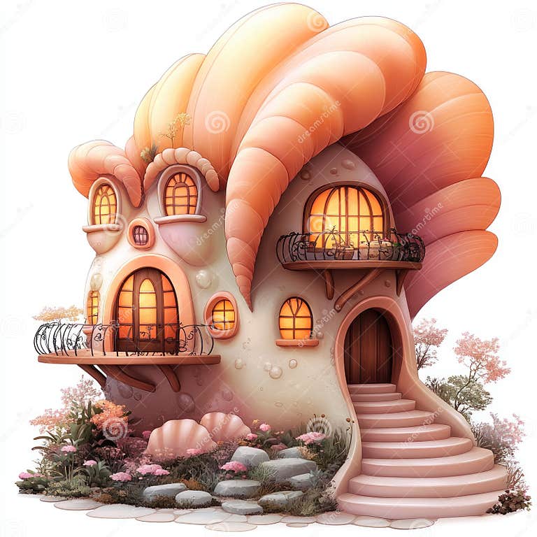 Whimsical Shell-Shaped House Illustration Stock Illustration ...