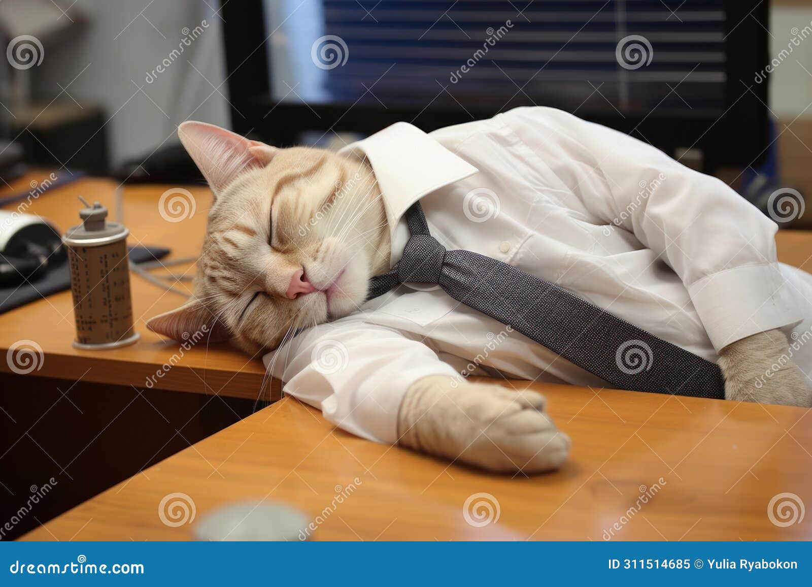 Whimsical Sleepy Cat Office. Generate Ai Stock Image - Image of plant ...