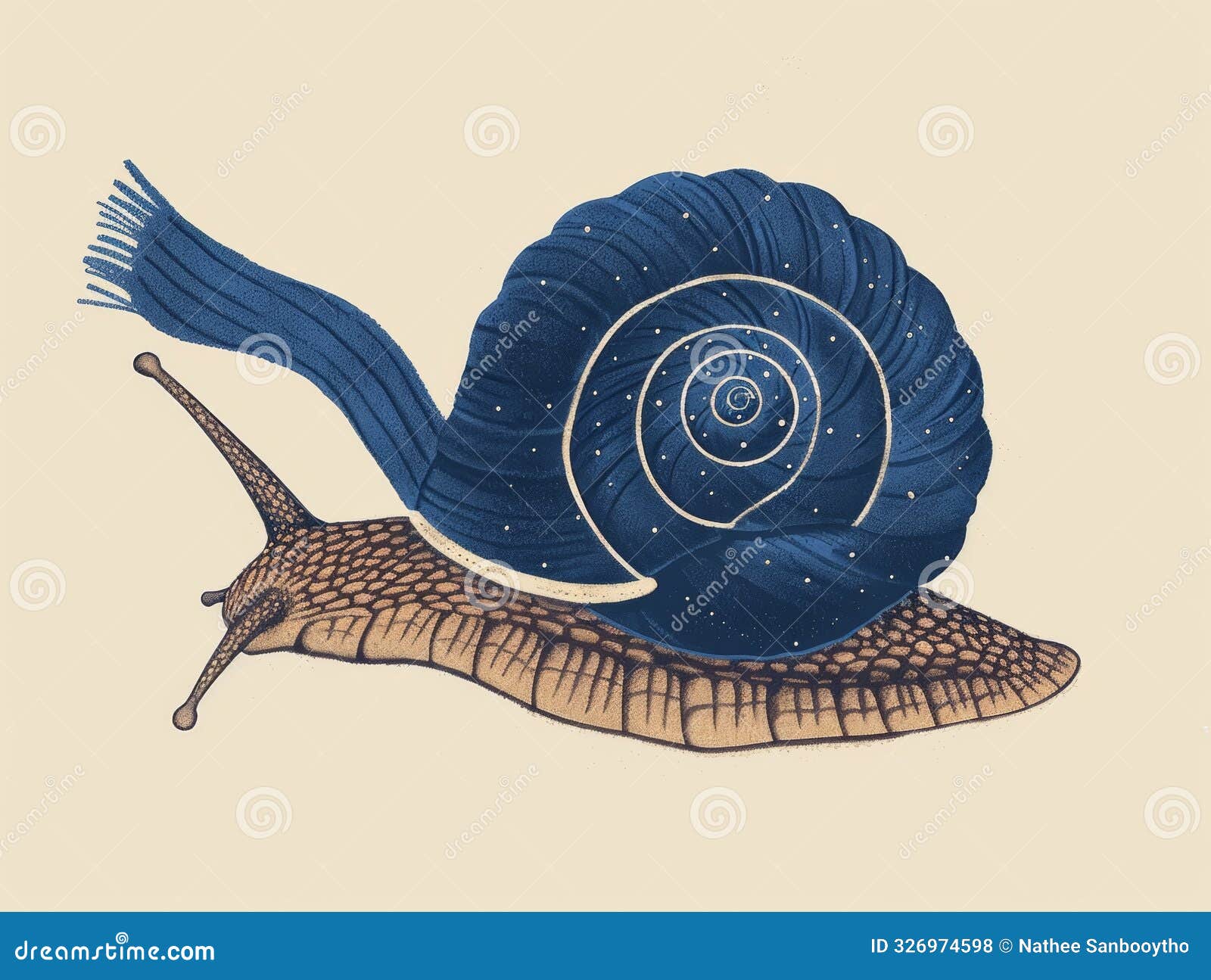 A Whimsical Snail with a Blue, Starry Shell and a Long, Flowing Tail ...