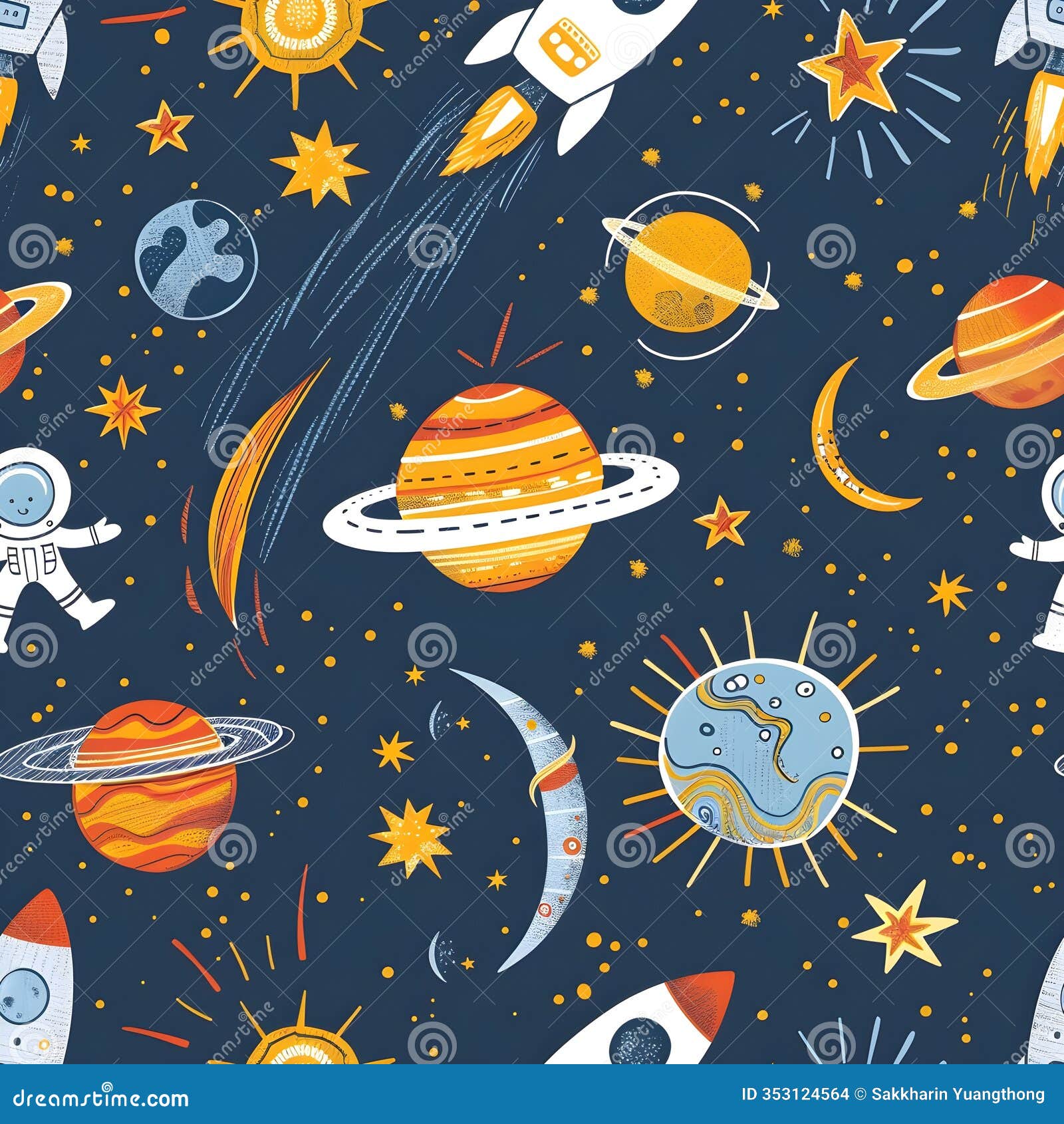 Whimsical Space Cartoon Pattern Design Stock Illustration ...