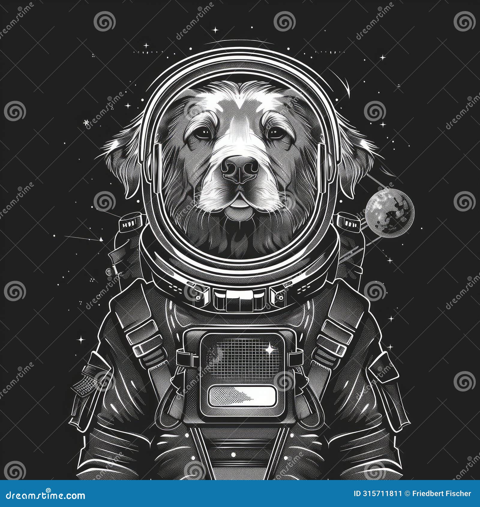 Whimsical Space Explorer: Astronaut Dog with Planetary Background Stock ...
