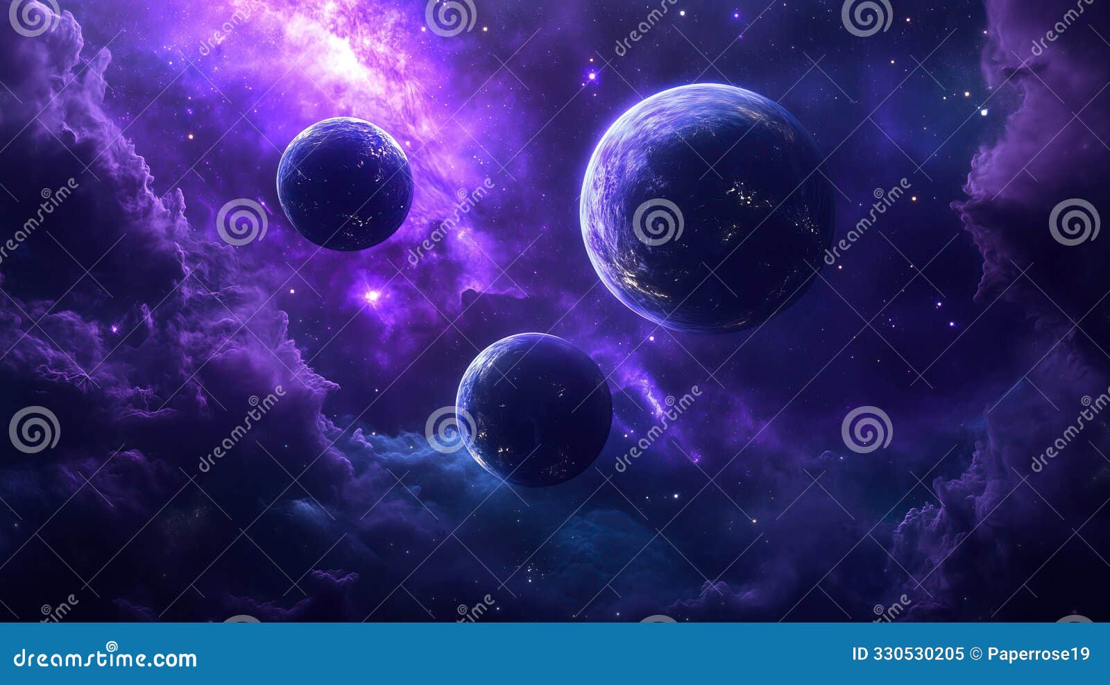 Whimsical Space Scene with Cute Purple Planets Stock Image - Image of ...
