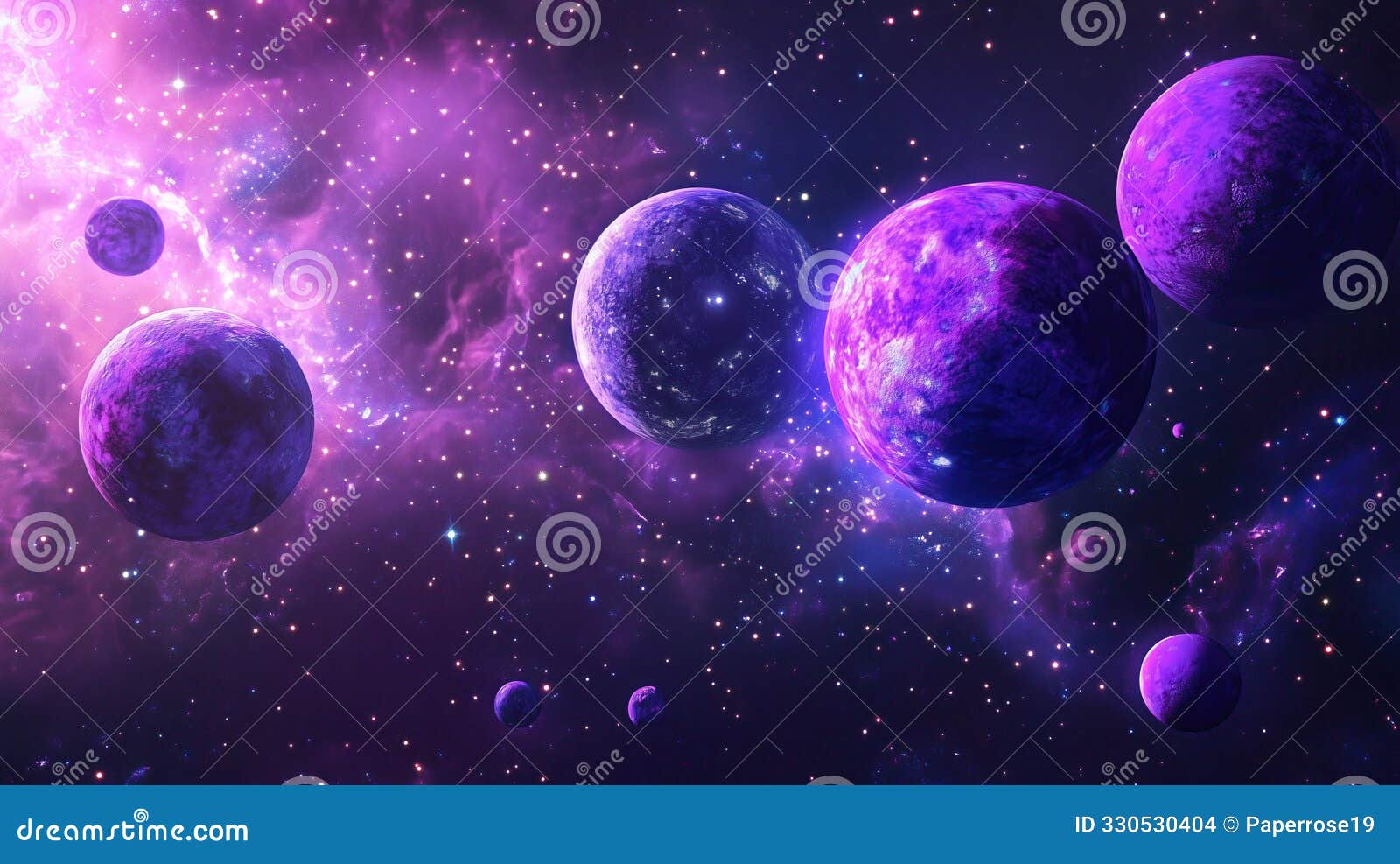 Whimsical Space Scene with Cute Purple Planets Stock Photo - Image of ...