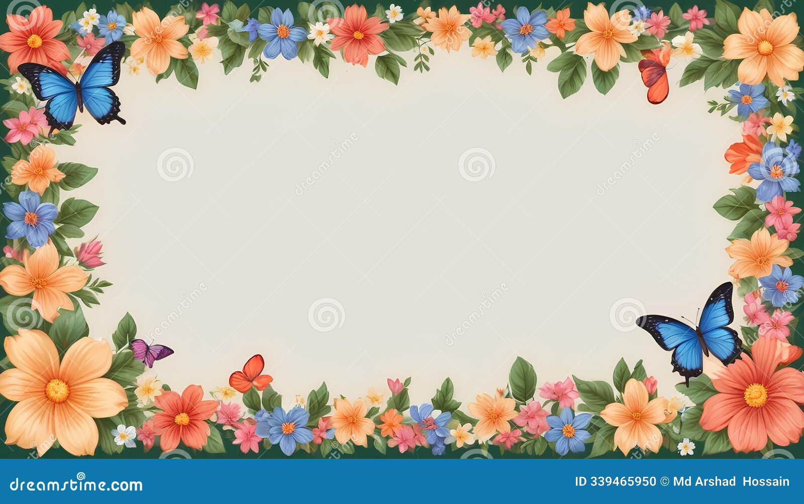 Whimsical Spring Pattern: Flowers and Butterflies Border Frame Stock ...