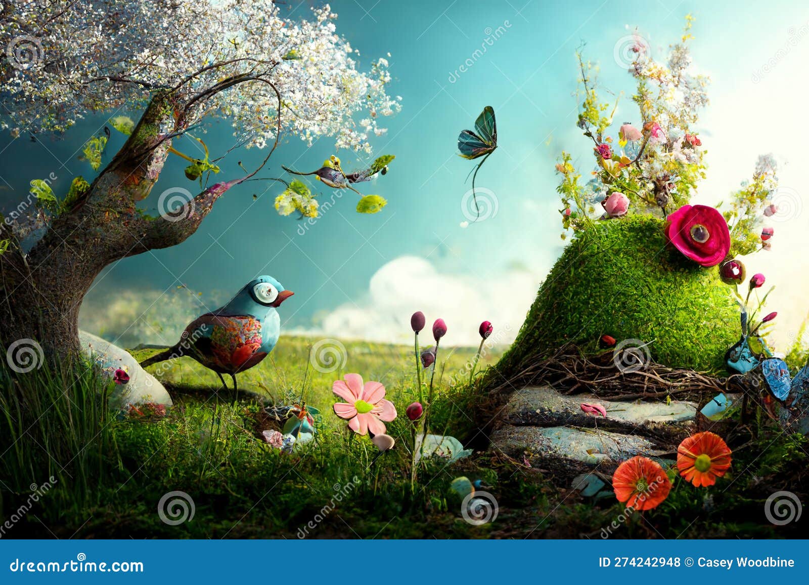 A Whimsical Spring Scene with New Life Emerging Stock Photo - Image of ...