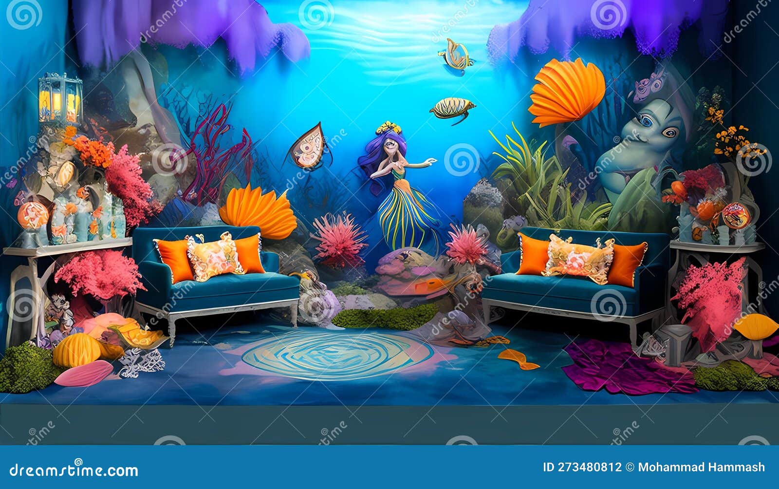 Whimsical Stage Backdrop, Made with Generative AI Stock Illustration ...