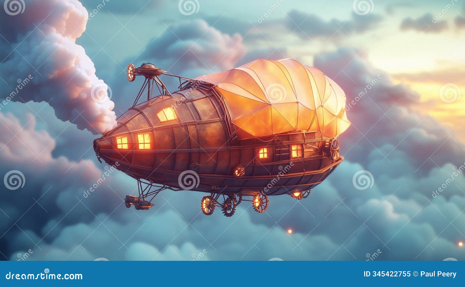 Steampunk Dirigible, Airship. Vintage 19th-century Flying Ship ...
