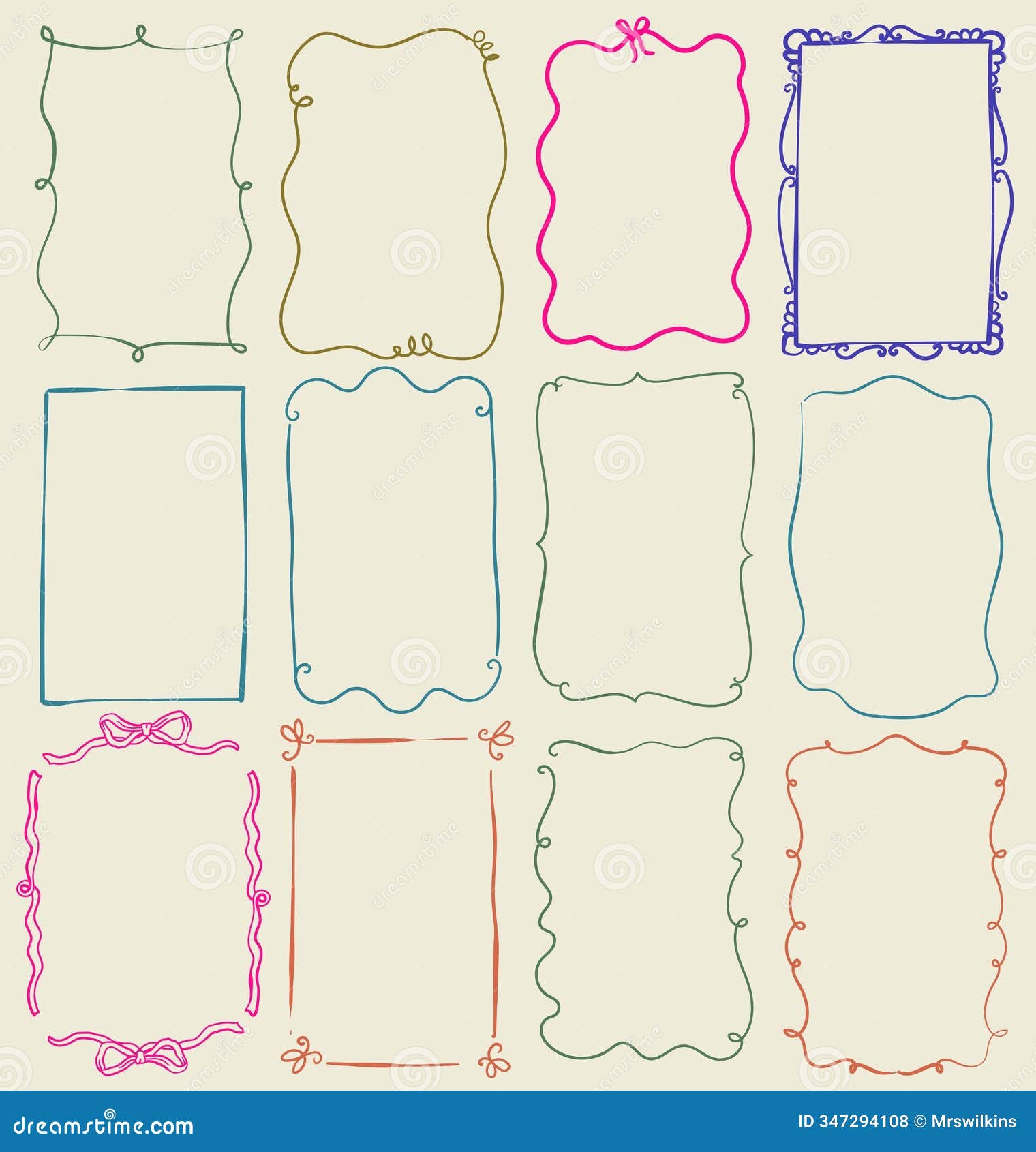 Whimsical Style Hand Drawn Collection of Frames, Vector Illustration ...