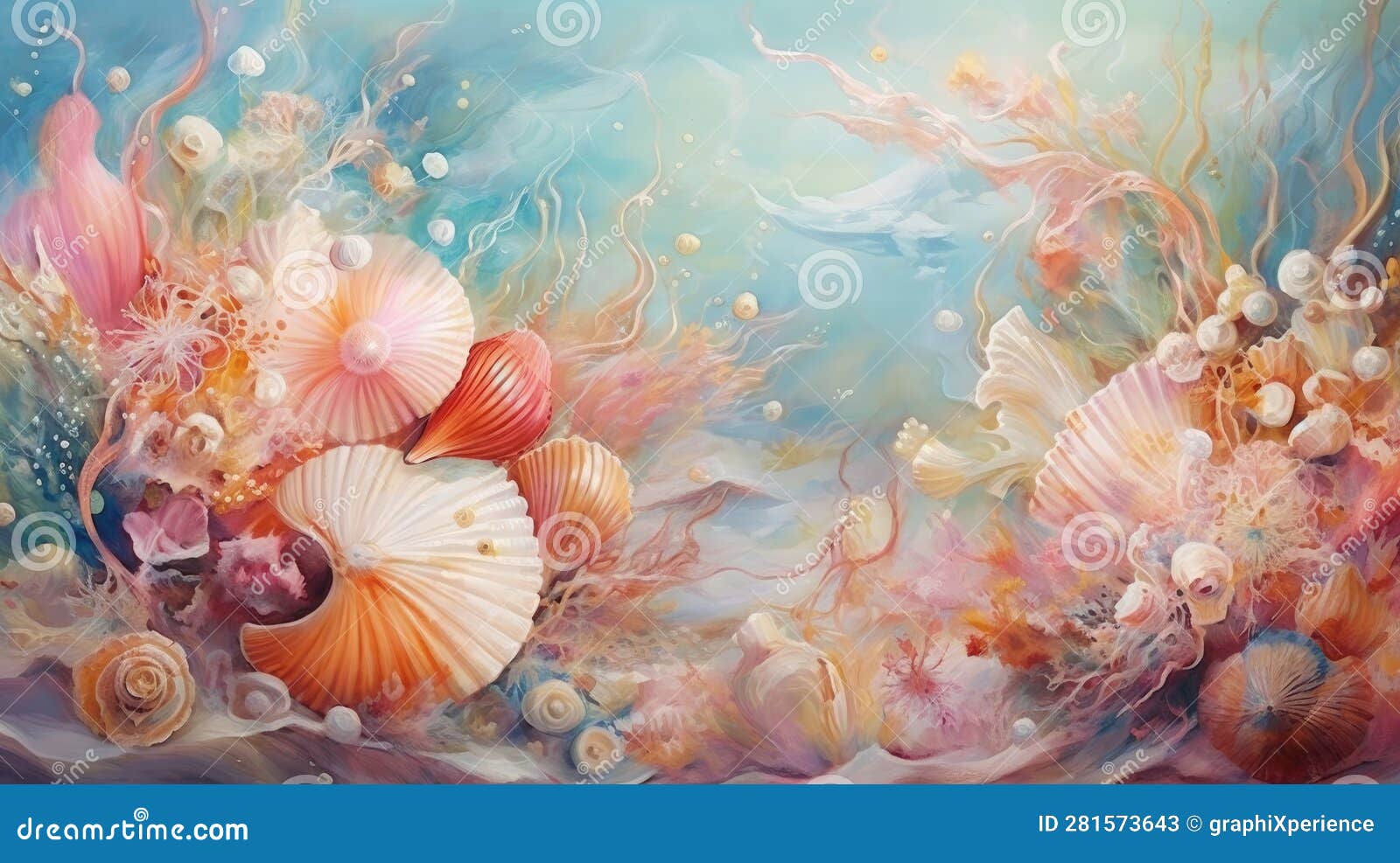Whimsical Summer Scene with a Seashell Stock Illustration ...