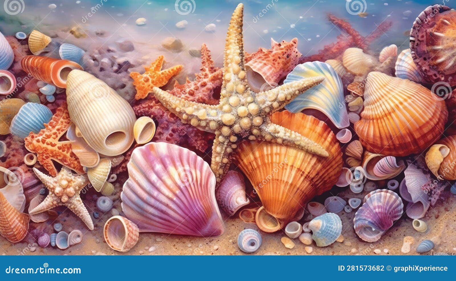 Whimsical Summer Scene with a Seashell Stock Illustration ...