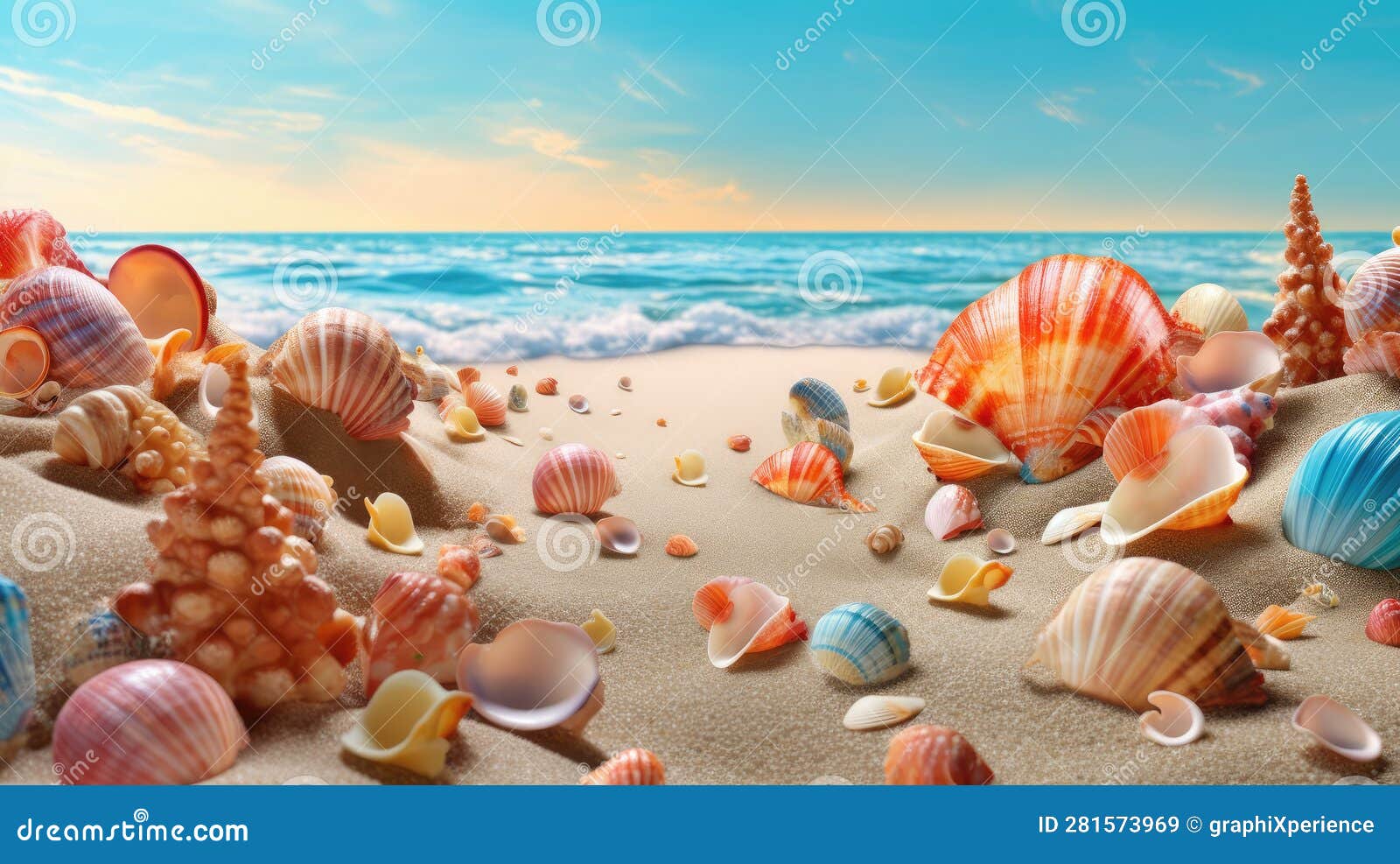 Whimsical Summer Scene with a Seashell Stock Illustration ...