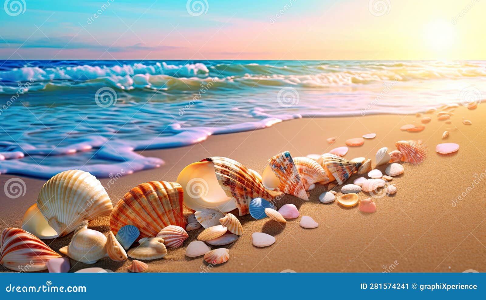 Whimsical Summer Scene with a Seashell Stock Illustration ...