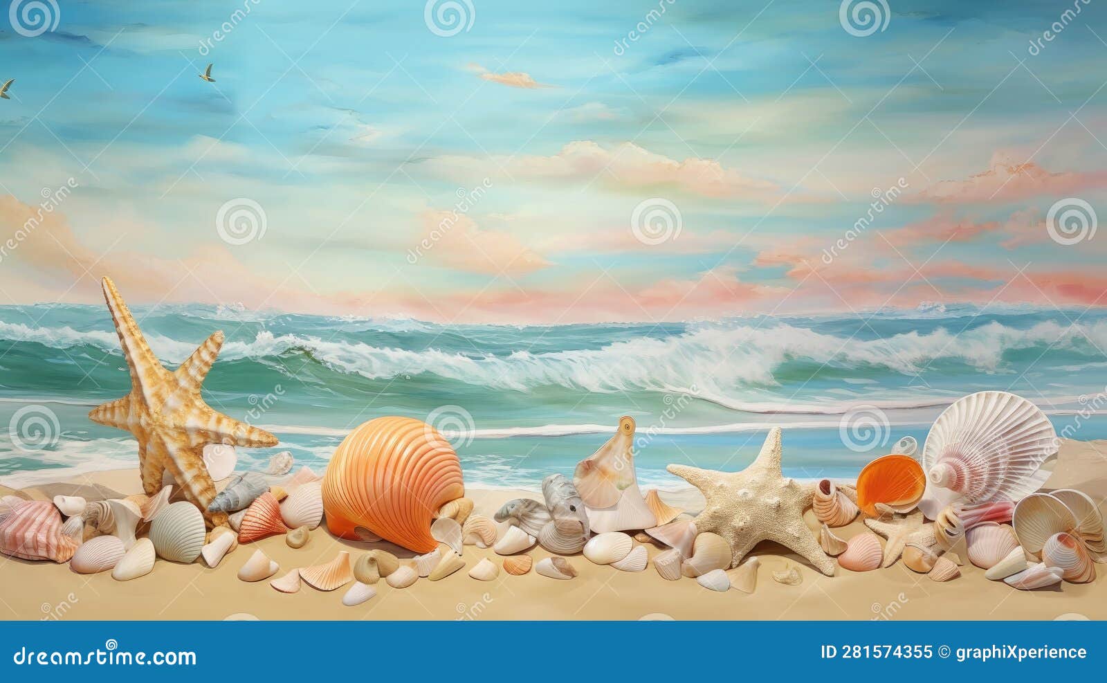 Whimsical Summer Scene with a Seashell Stock Illustration ...