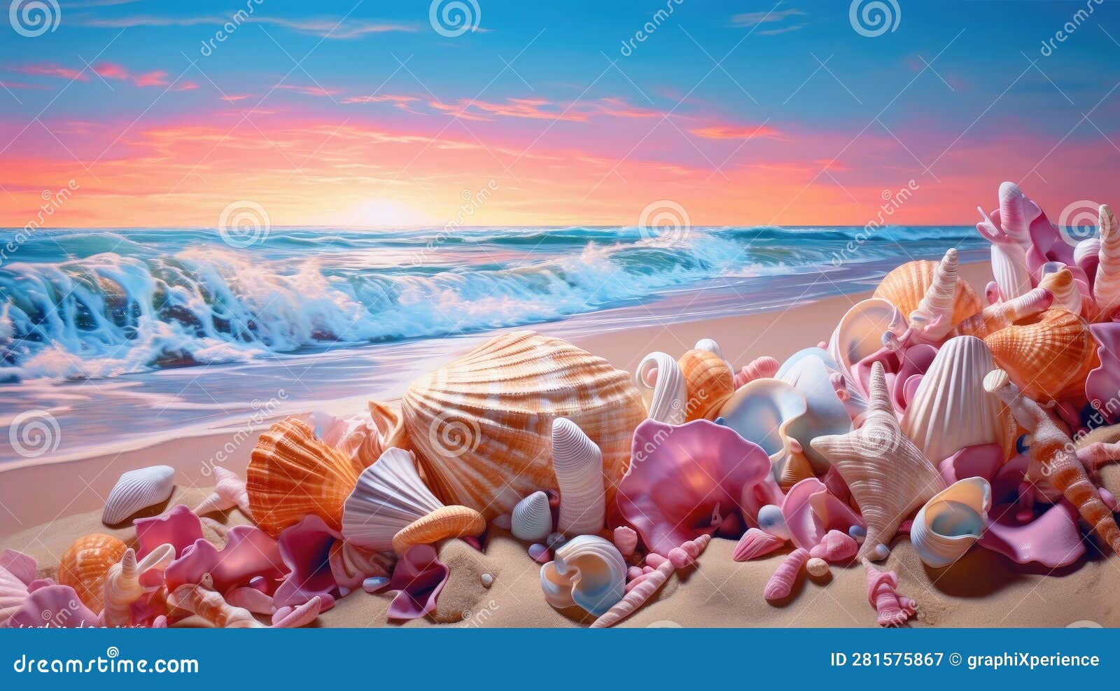 Whimsical Summer Scene with a Seashell Stock Illustration ...