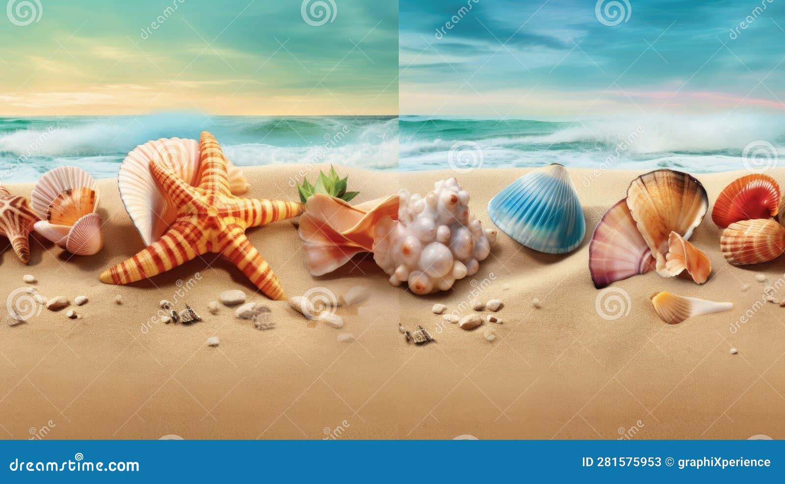 Whimsical Summer Scene with a Seashell Stock Illustration ...