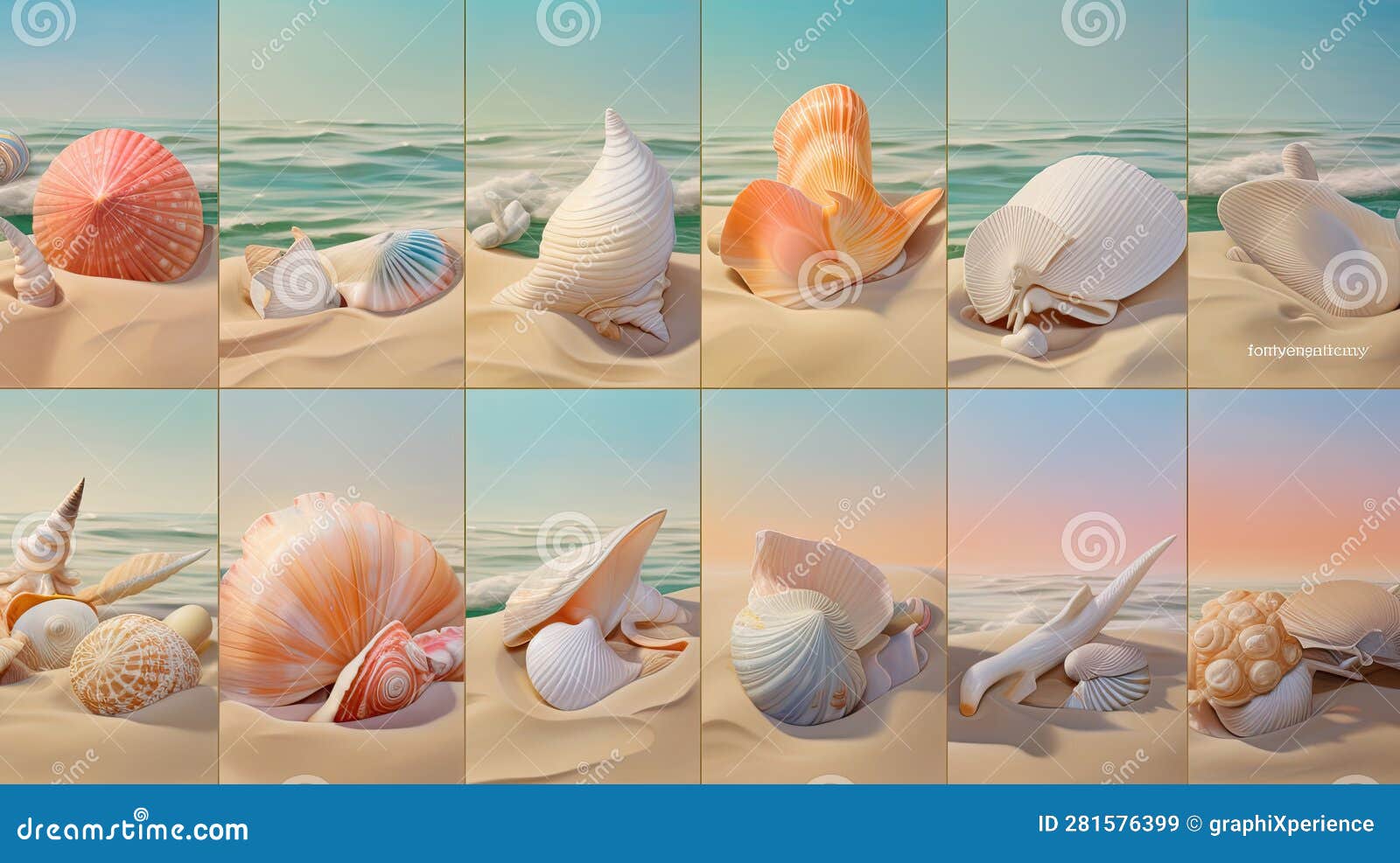 Whimsical Summer Scene with a Seashell Stock Illustration ...