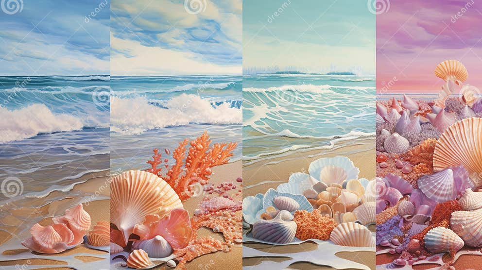 Whimsical Summer Scene with a Seashell Stock Illustration ...