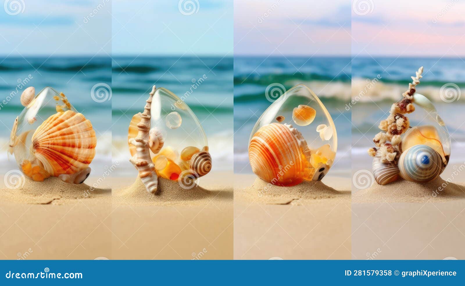 Whimsical Summer Scene with a Seashell Stock Illustration ...