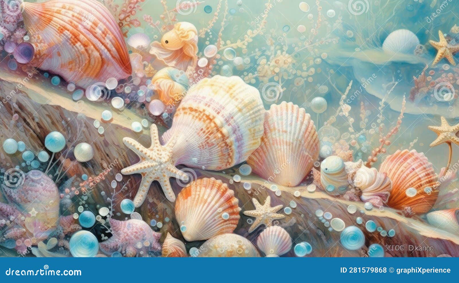 Whimsical Summer Scene with a Seashell Stock Illustration ...