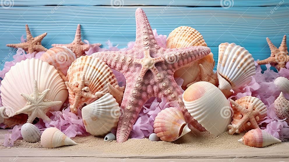 Whimsical Summer Scene with a Seashell Stock Illustration ...