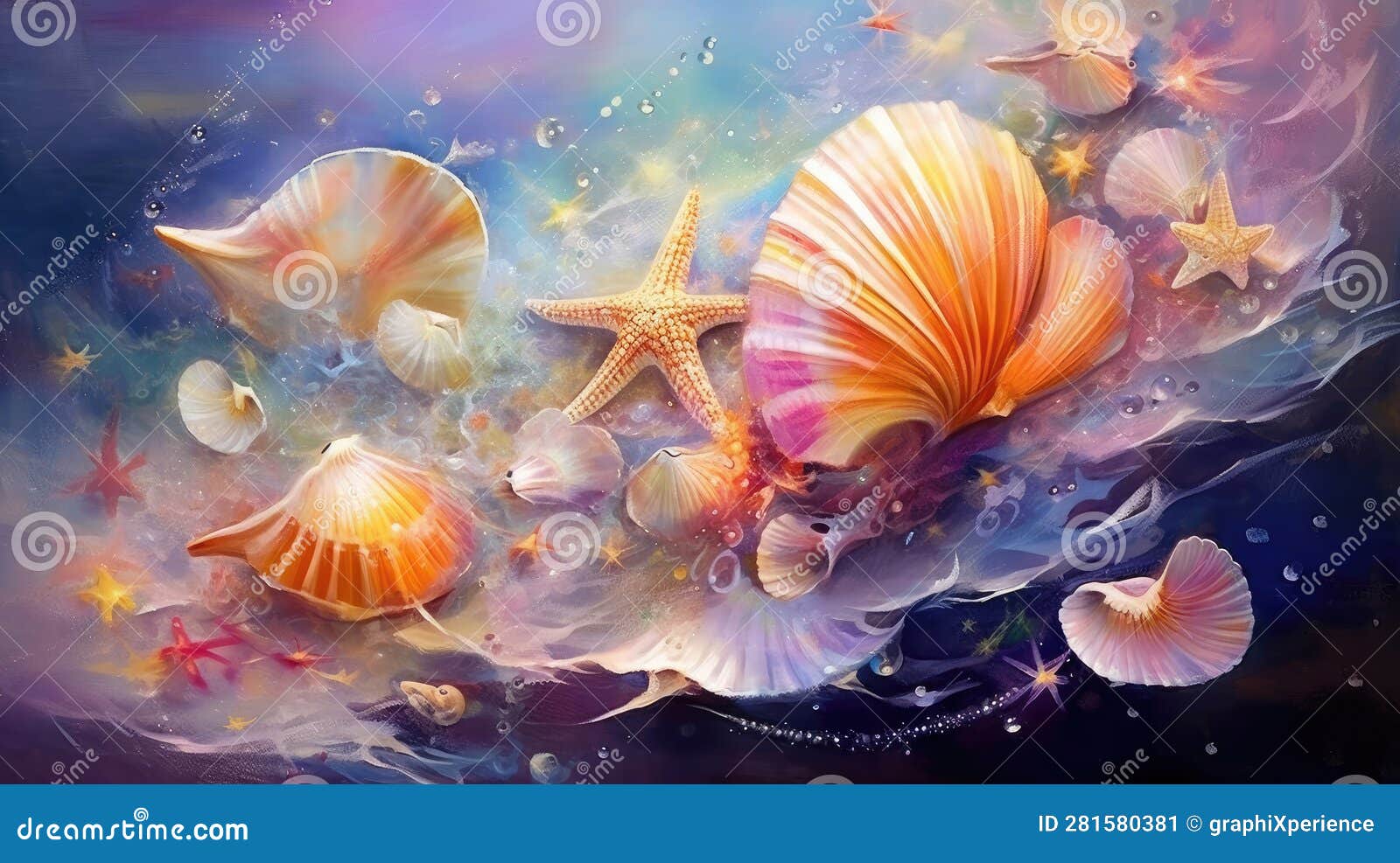 Whimsical Summer Scene with a Seashell Stock Illustration ...
