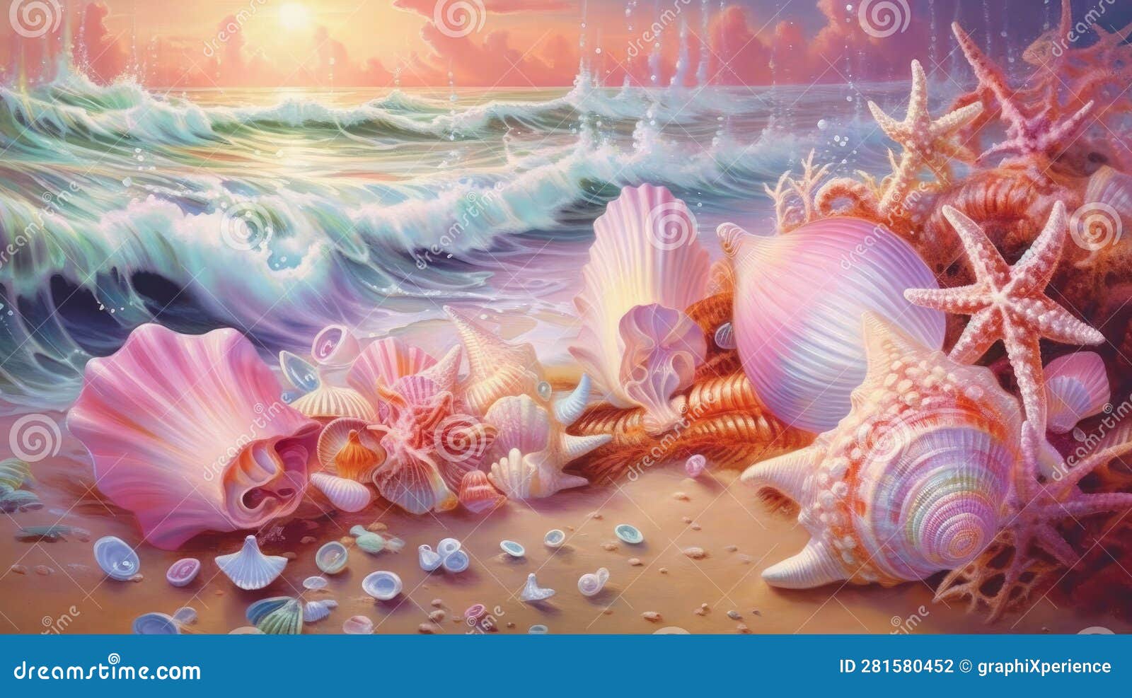 Whimsical Summer Scene with a Seashell Stock Illustration ...