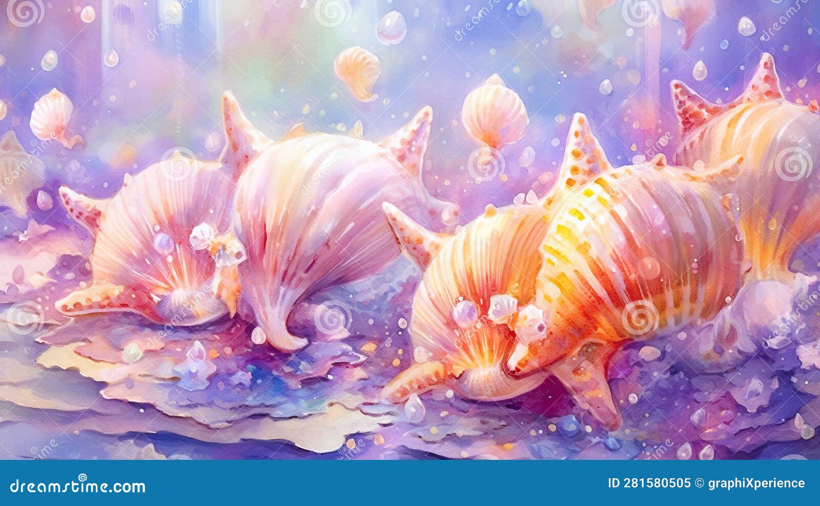 Whimsical Summer Scene with a Seashell Stock Illustration ...