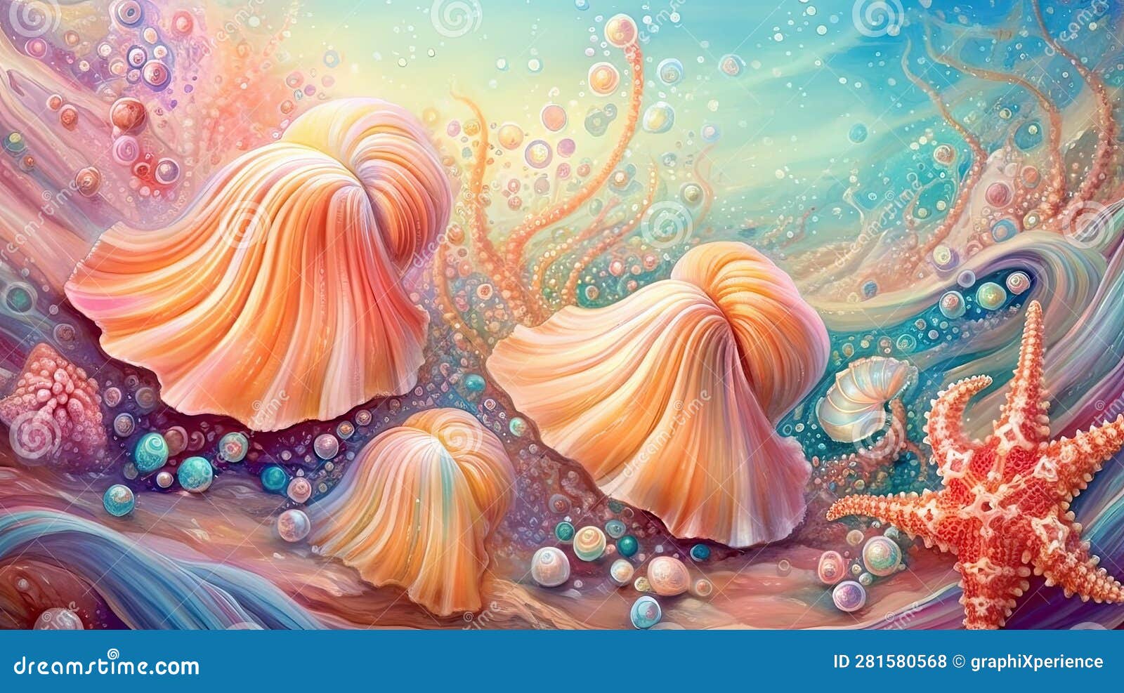 Whimsical Summer Scene with a Seashell Stock Illustration ...