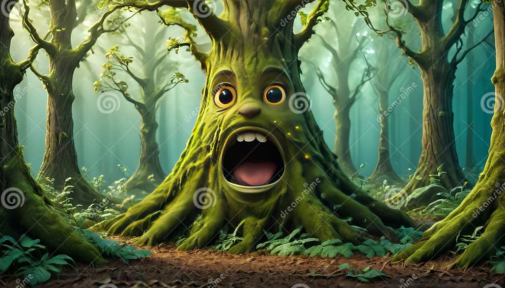 Whimsical Talking Tree in an Enchanted Forest Stock Photo - Image of ...