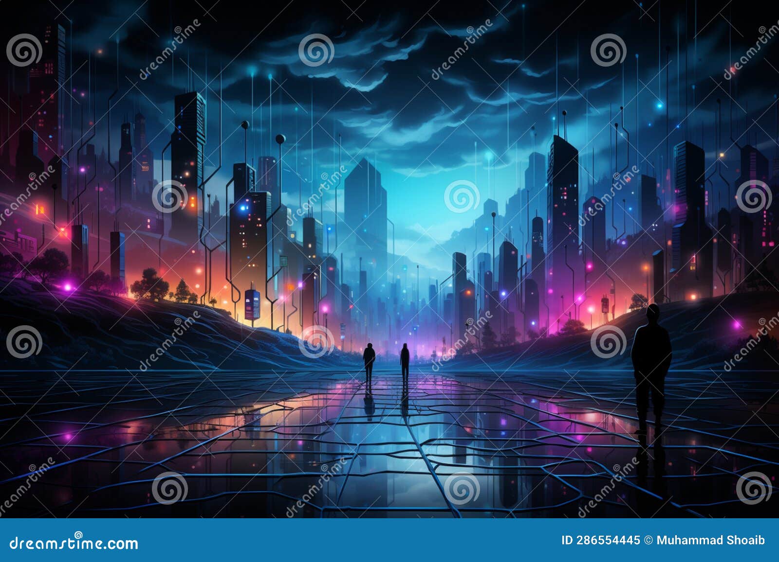 Whimsical Tech Connection Cartoonish Vector Illustration of Abstract ...