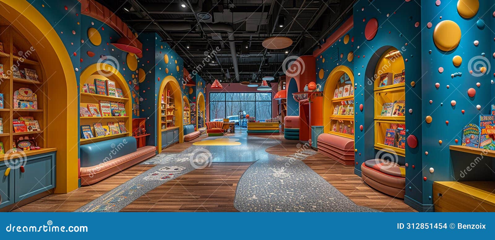 Whimsical Toy Store with Magical Displays and Interactive Zones Stock ...